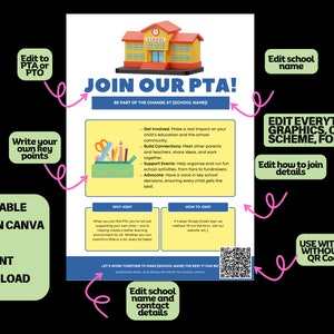 Editable Join Our PTA PTO Flyer Poster, Volunteer Recruitment, School ...