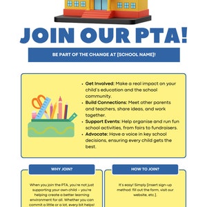Editable Join Our PTA PTO Flyer Poster, Volunteer Recruitment, School ...