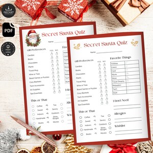 Secret Santa Quiz, Secret Santa Printable Gift Idea Sheet, Instant ...