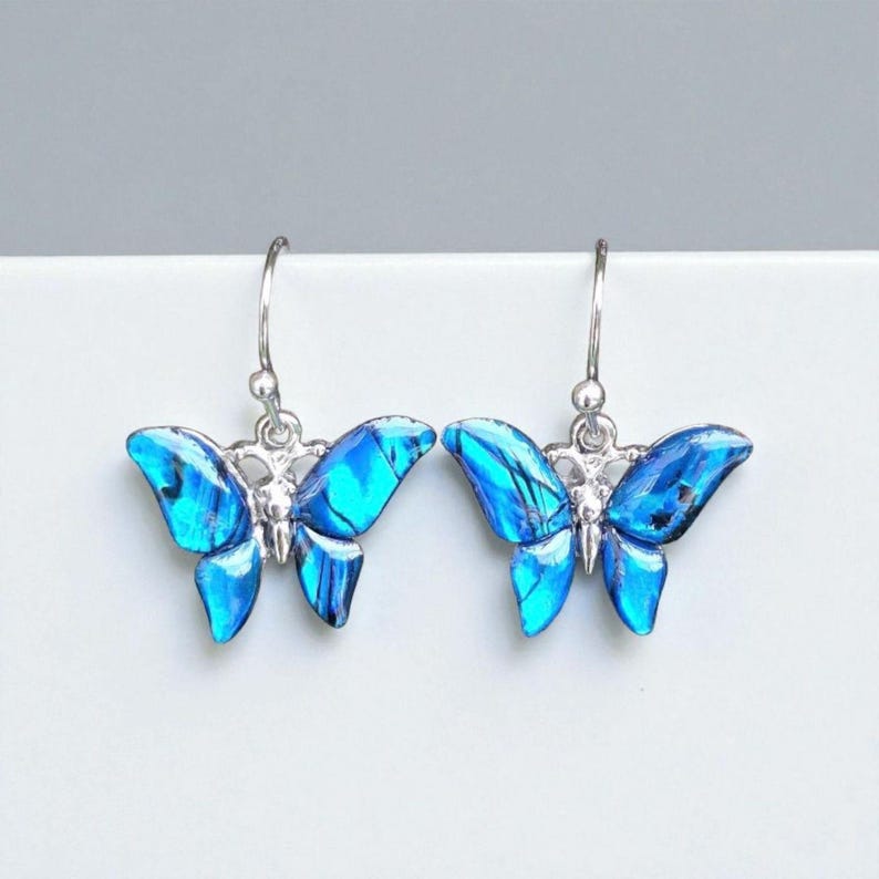 Blue Butterfly Earrings, Abalone Shell Jewellery - Choose Your Ear Wire ...