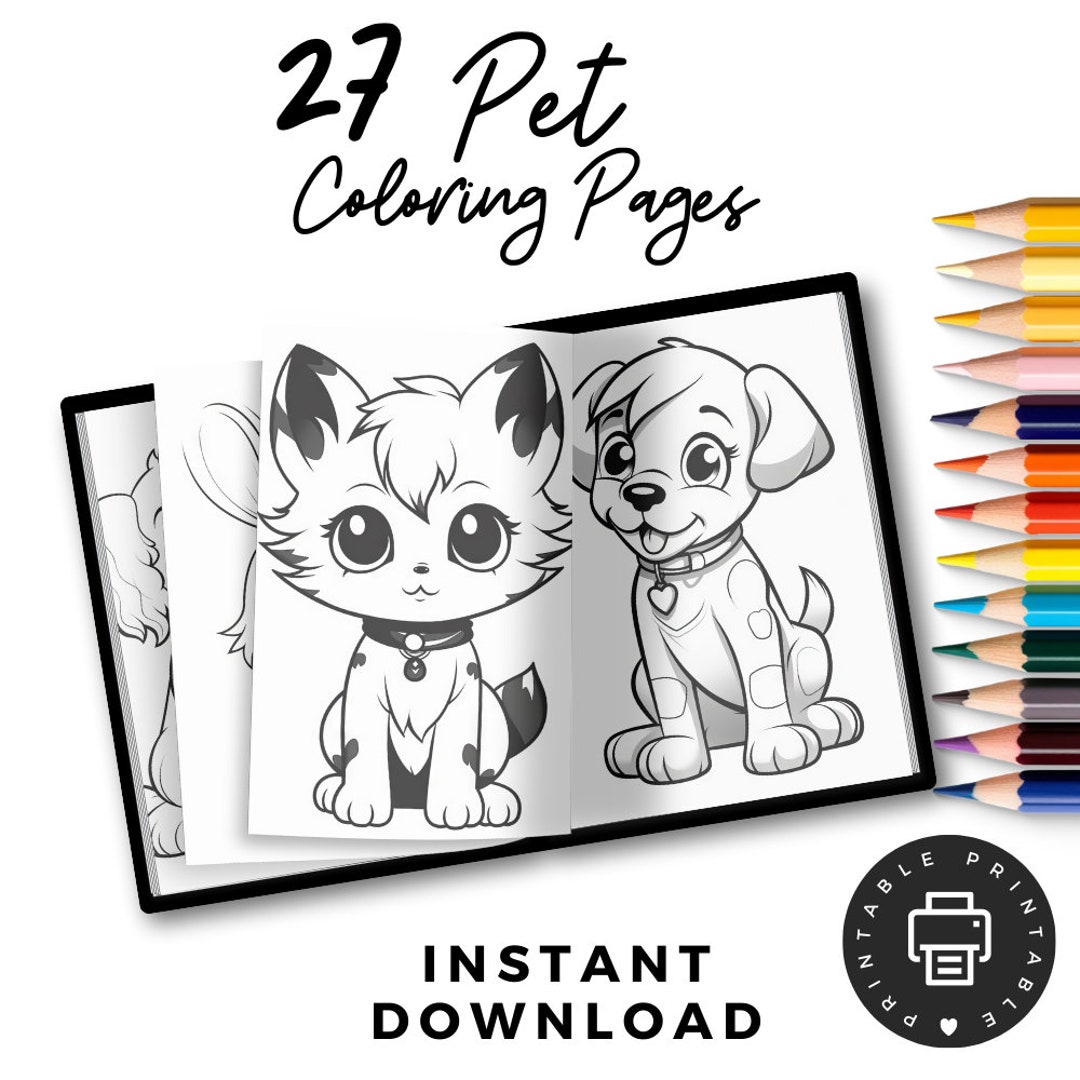 Kids Coloring Book, Pet Coloring, 27 Printable Pages , Dog Coloring ...