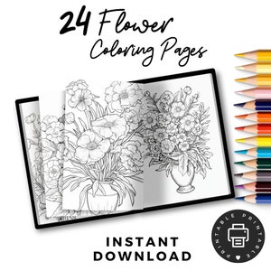 Flower Coloring Pages 24 Printable Pages, Plant Coloring, Botanical ...