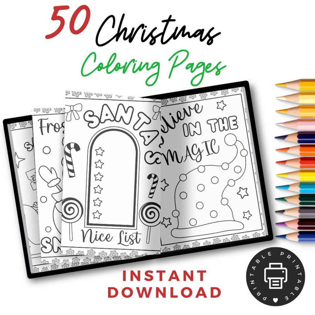 Kids Christmas Coloring Pages X 50 Printable Christmas - Etsy