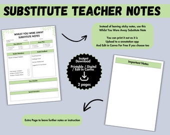 Printable Substitute Note Pack , While You Were Out - Etsy