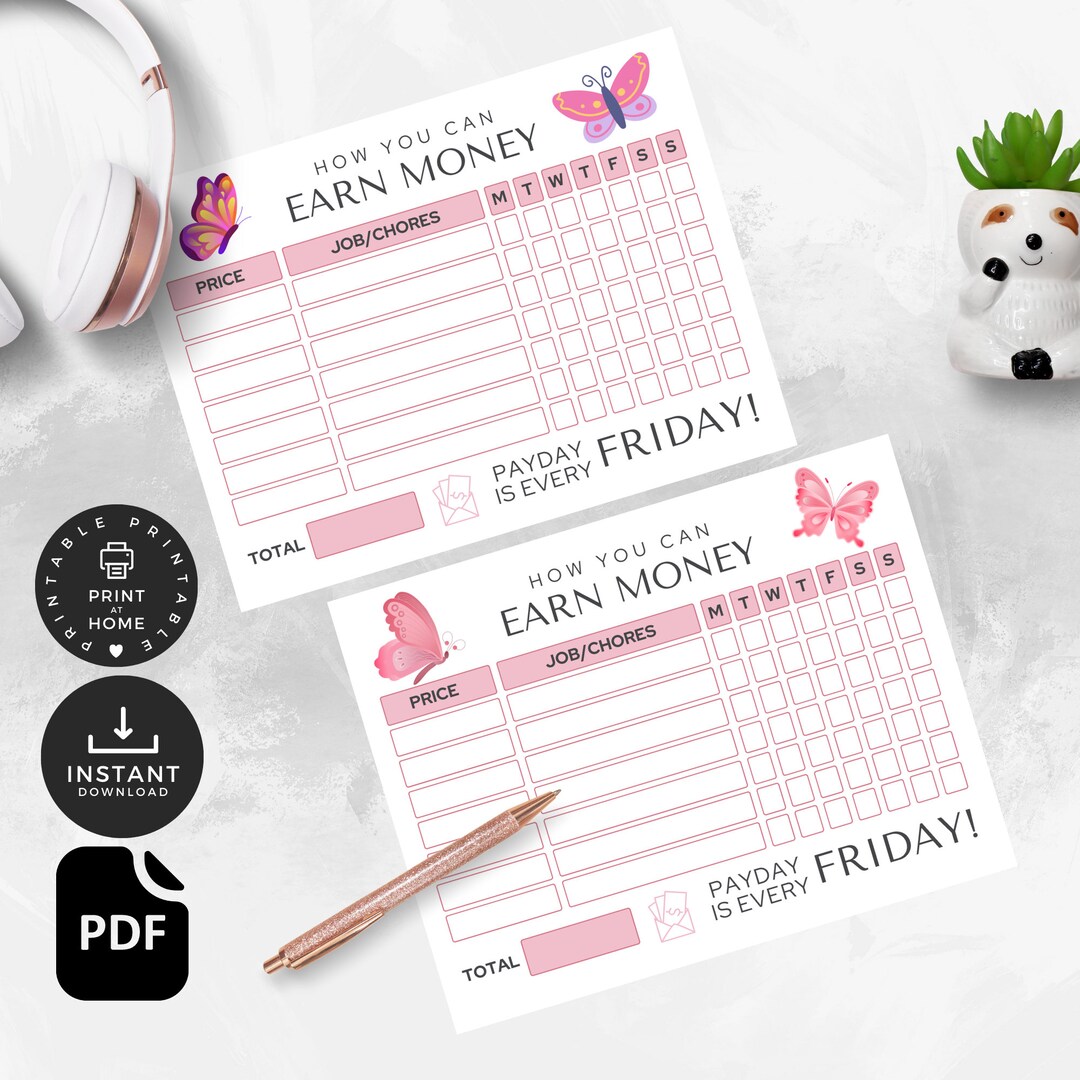 Kids How to Earn Money Chart, Printable Childrens Chore Chart ...