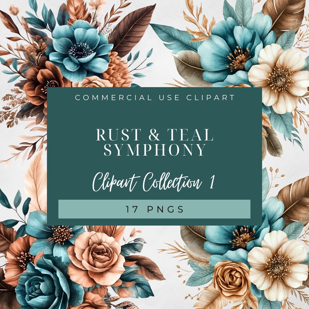 Watercolor Teal Floral Clipart, Watercolor Flower Clipart, Wedding ...