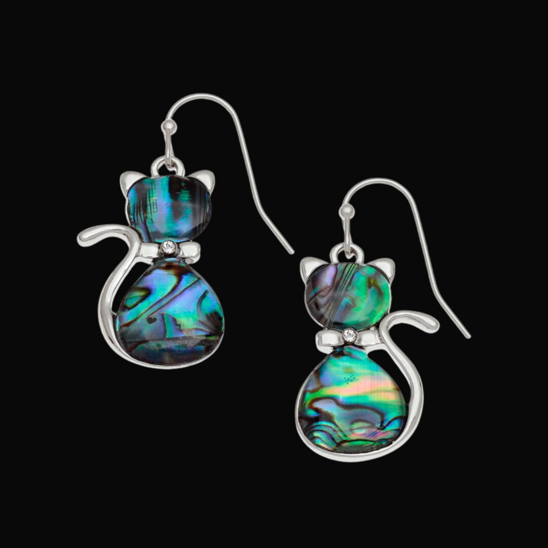 Abalone Shell Cat Earrings, Cute Cat Earrings, Abalone Earrings ...