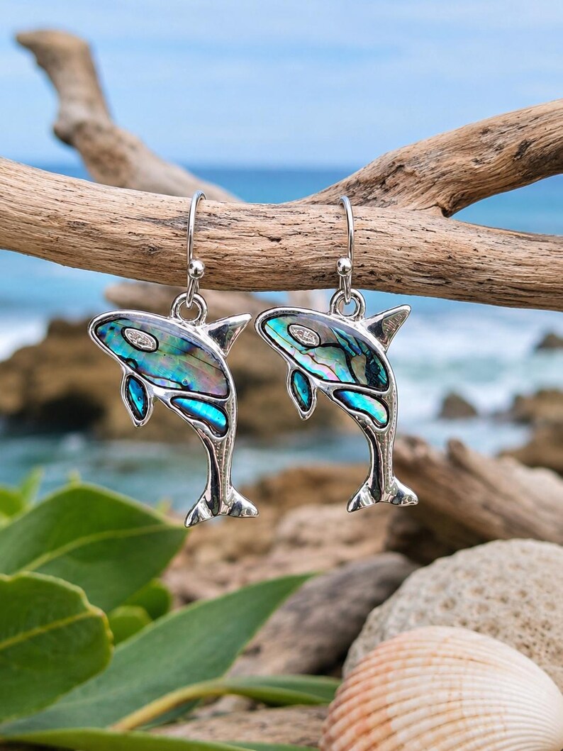 Abalone Orca Whale Earrings, Paua Shell Ocean Jewellery - Choice of Ear ...
