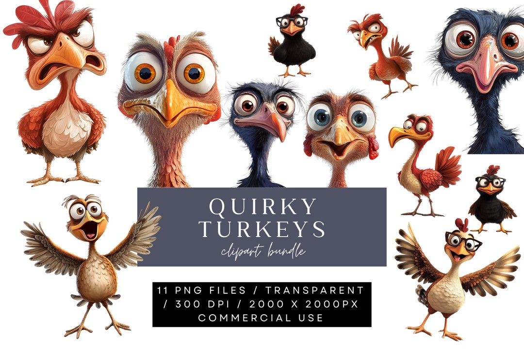 Quirky Turkey Clipart, Funny Turkey Clipart, Cartoon Turkey ...