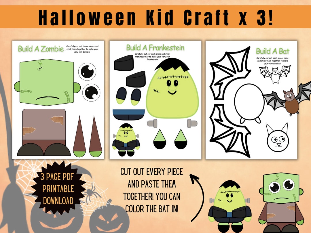 3 Kids Halloween Craft Build A Zombie Build A Bat Build A - Etsy