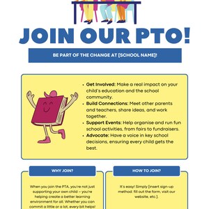 Editable Join Our PTA PTO Flyer Poster, Volunteer Recruitment, School ...