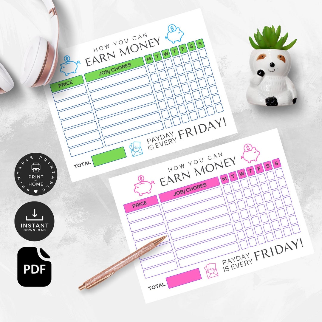 Kids Chore Chart: Printable Money Earning Chart (PDF Download) - Etsy UK