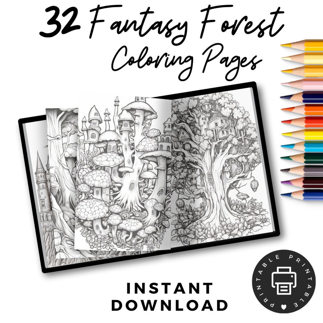 Forest Coloring Pages Fantasy Coloring Pages 32 Pages - Etsy