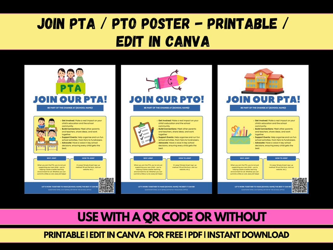 Editable Join Our PTA PTO Flyer Poster, Volunteer Recruitment, School ...