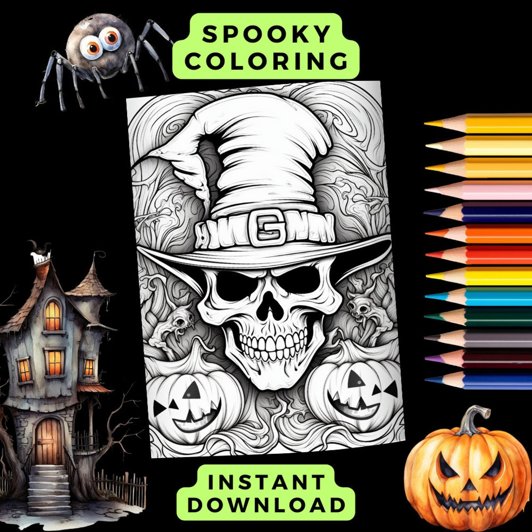 Halloween Jack O Lantern Skeleton Coloring Page X 1 Printable - Etsy