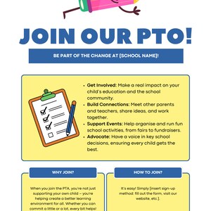 Editable Join Our PTA PTO Flyer Poster, Volunteer Recruitment, School ...