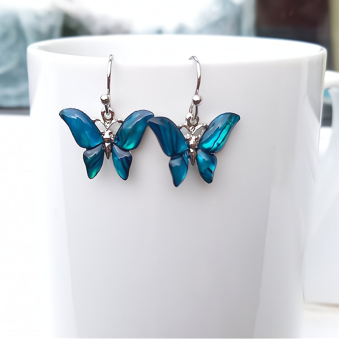 Blue Butterfly Earrings, Abalone Shell Earrings,butterfly Jewelry ...
