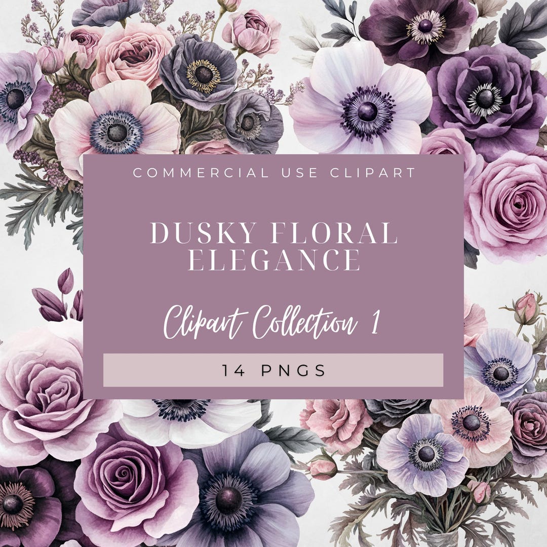 Watercolor Dusky Mauve Floral Clipart, Wedding Clipart, Watercolor ...