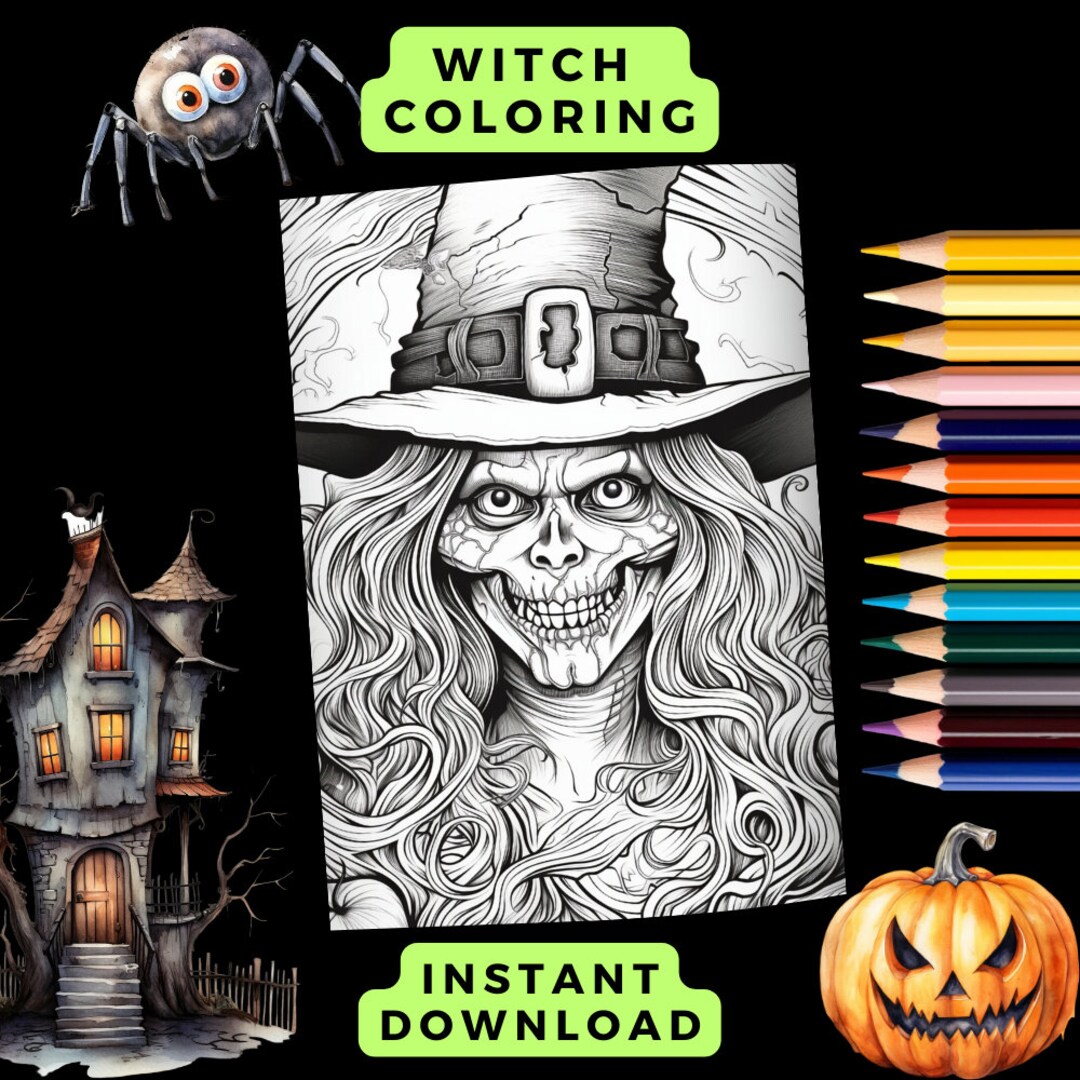 Halloween Witch Coloring Page X 1 Printable Download, Halloween ...