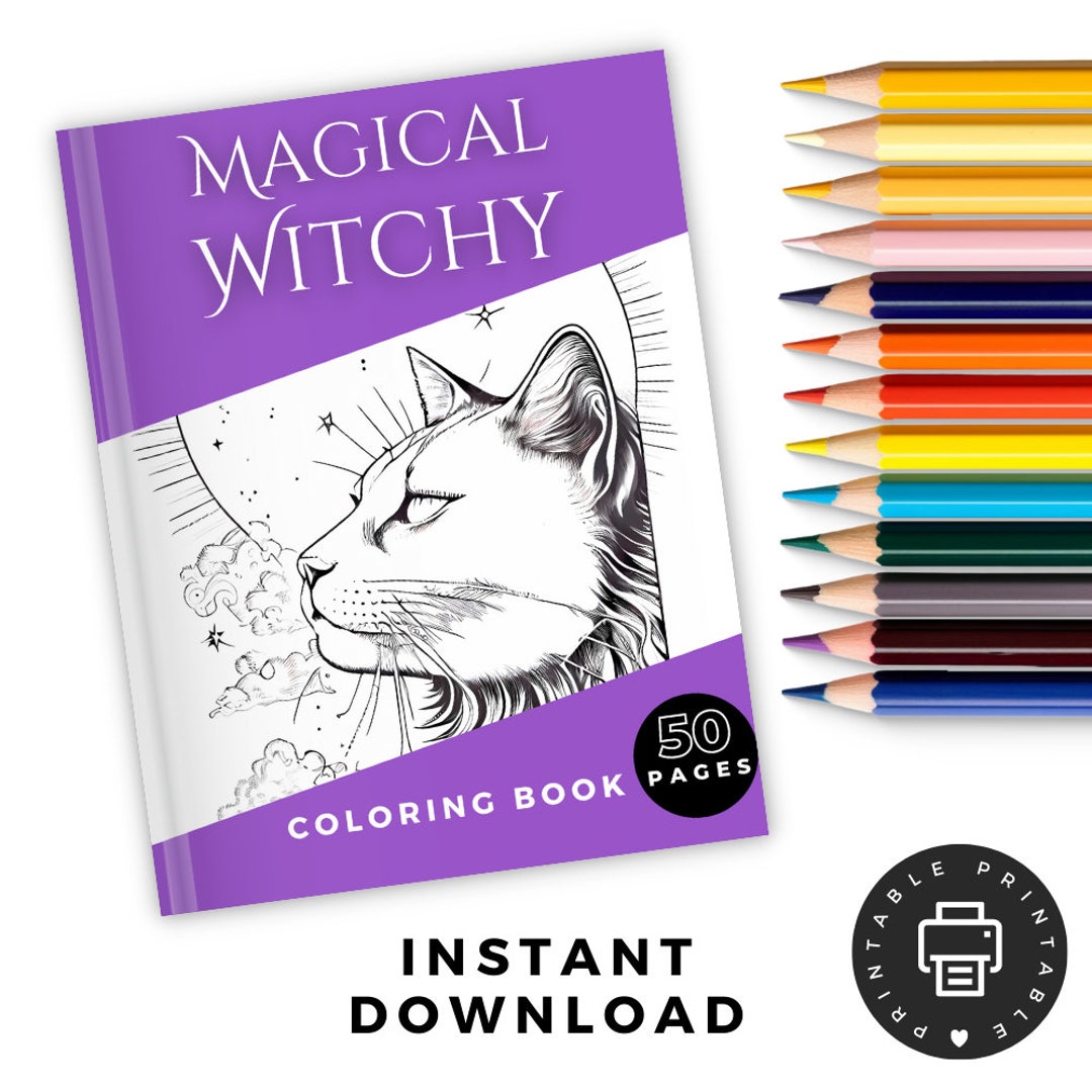 Witchy Coloring Pages 50 Printable Pages, Fantasy Coloring, Enchanted ...