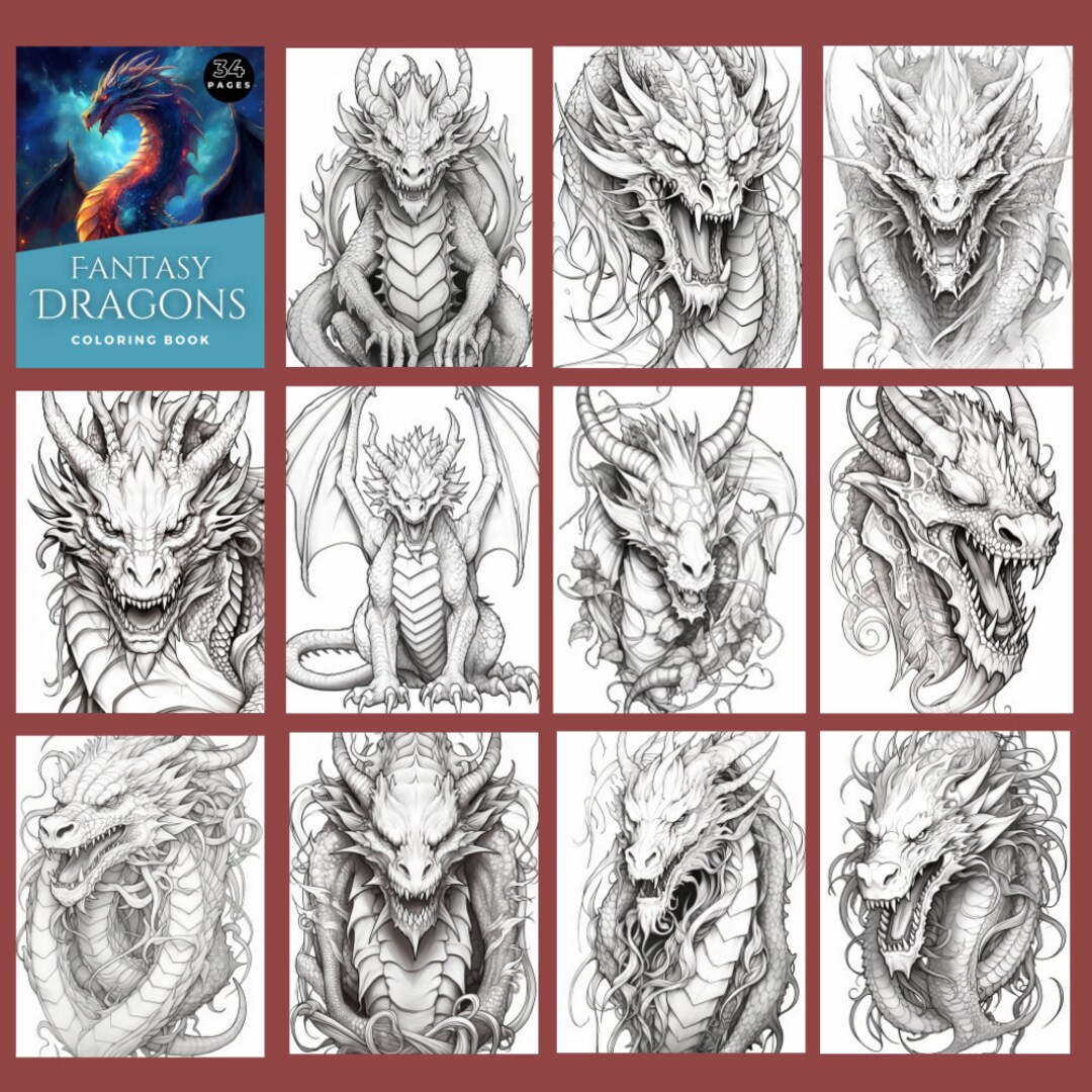 Dragon Coloring Pages, Fantasy Dragon Pages 32 Pages, Mythical Dragon ...