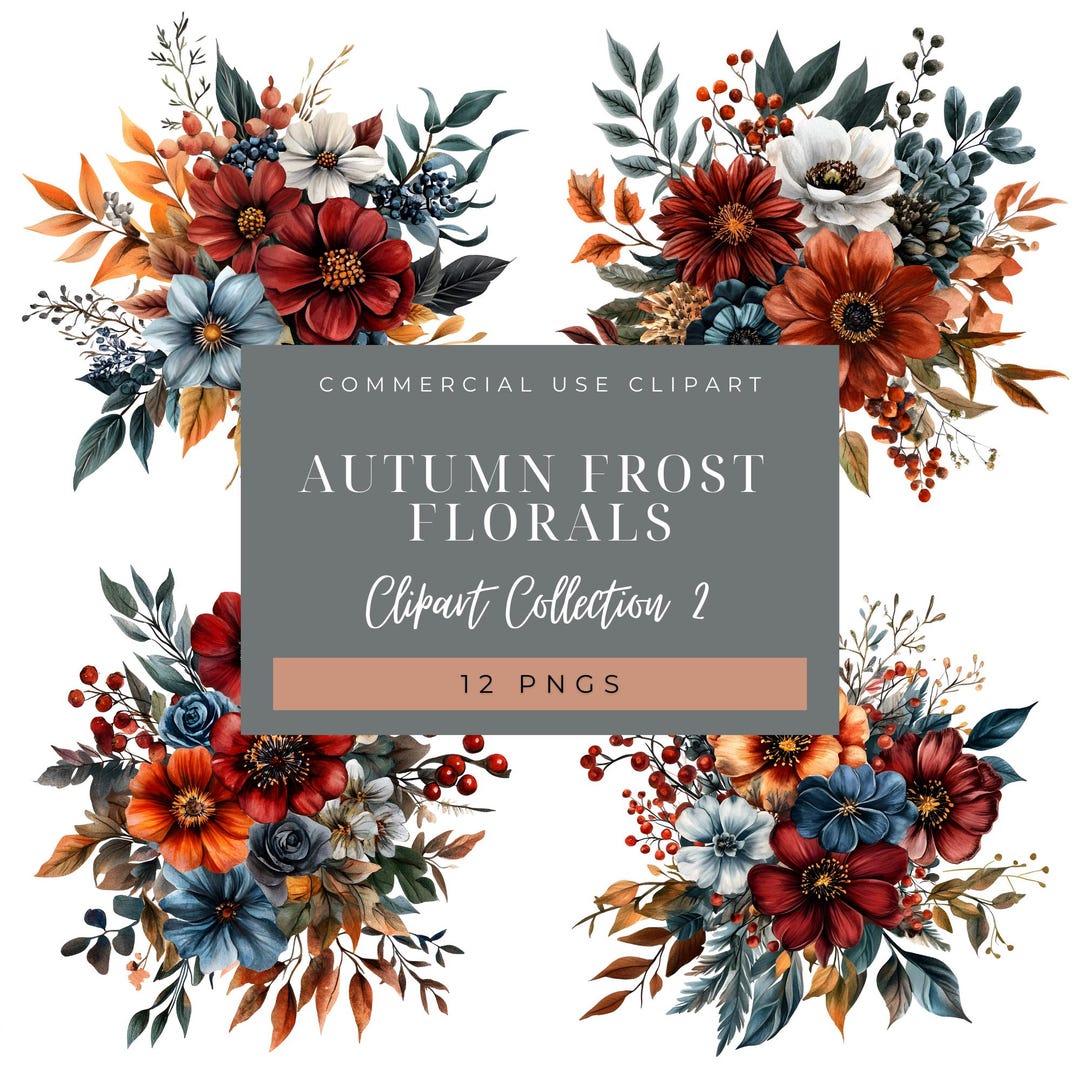 Watercolor Autumn Floral Clipart: Boho Flower Pngs (commercial Use) - Etsy