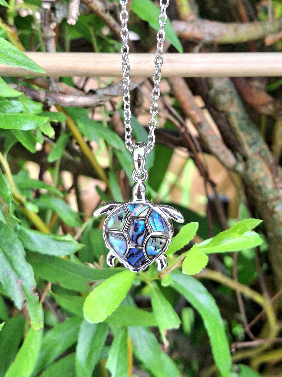 Abalone Paua Shell Turtle Necklace: Rhodium-plated, Steel Silver Plated ...