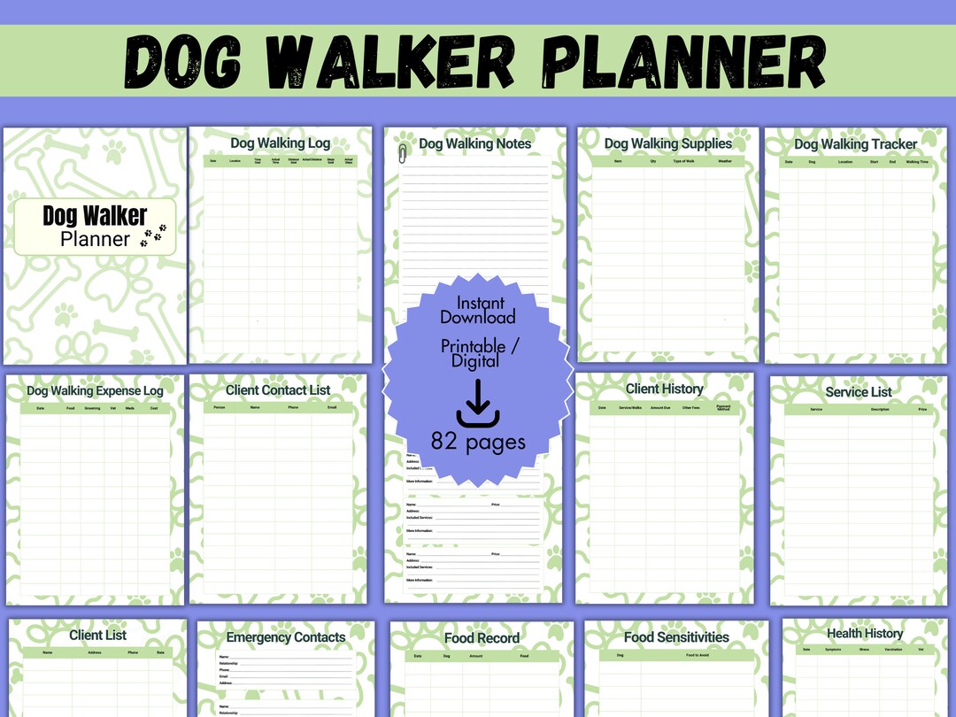 Dog Walker Planner, Dog Walking Planner, Dog Walker Forms, Dog Walker ...