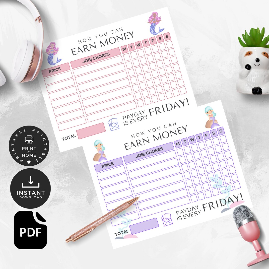 Kids How to Earn Money Chart, Printable Childrens Chore Chart ...