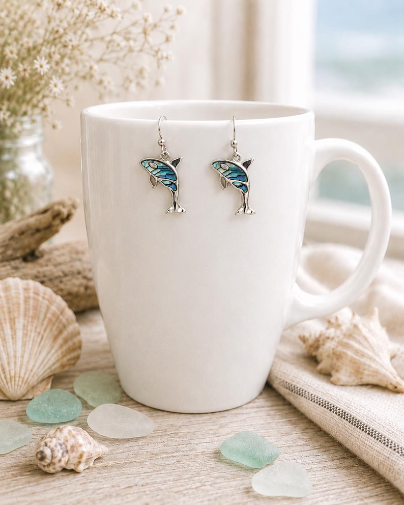 Abalone Orca Whale Earrings, Paua Shell Ocean Jewellery - Choice of Ear ...