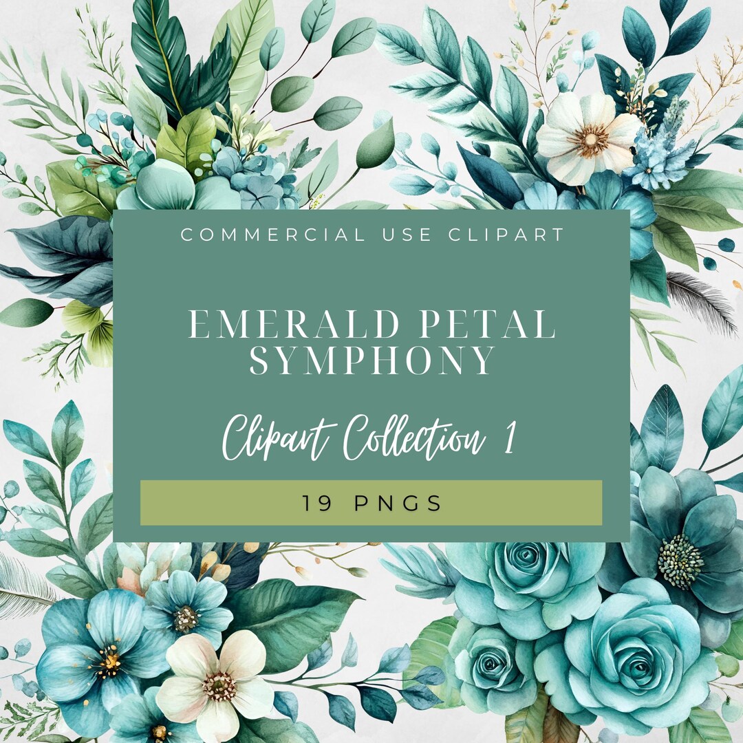 Watercolor Teal Green Floral Clipart, Watercolor Flower Clipart ...