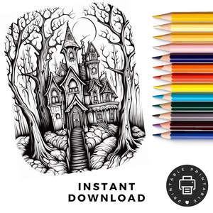 Haunted House Coloring Pages MEGA Over 100 Pages, Halloween Coloring ...