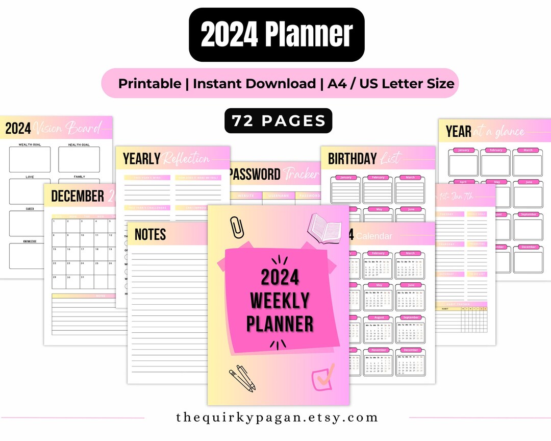2024 Planner Printable, 2024 Organiser, Monthly Planner, Weekly Planner ...