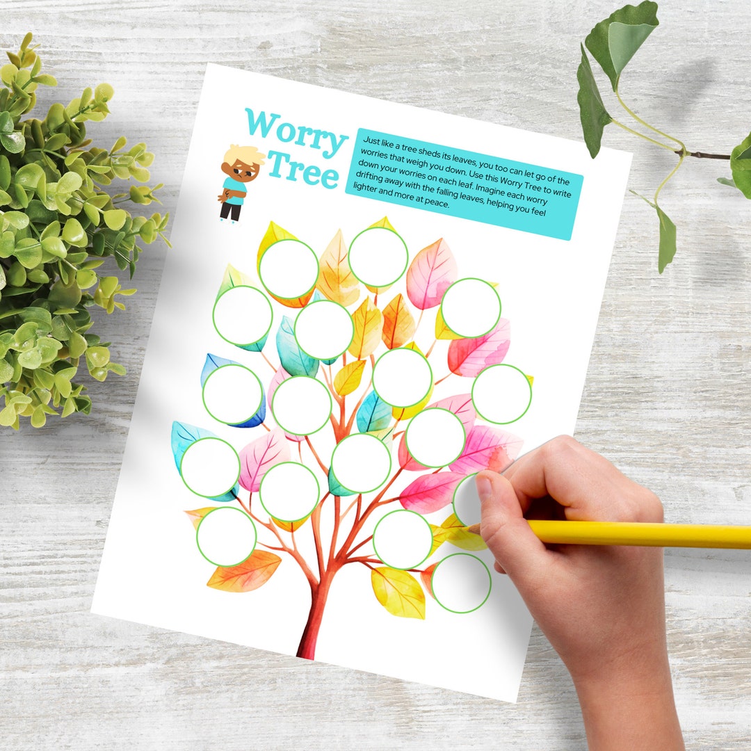 Kids Worry Tree Printable Worksheets, Children Anxiety Relief, Kids ...