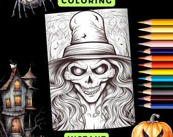 Halloween Jack O Lantern Skeleton Coloring Page X 1 Printable - Etsy