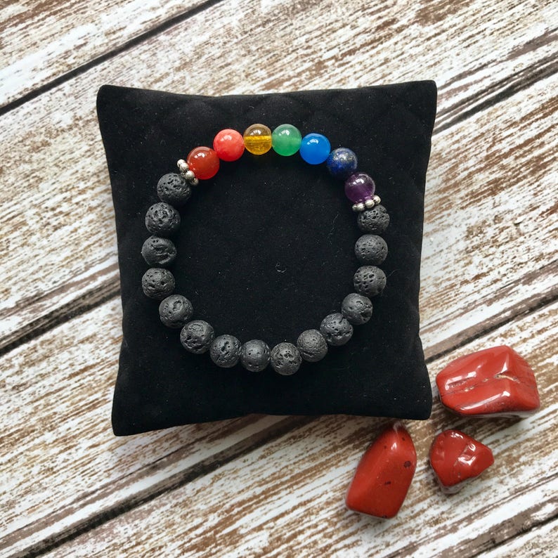 Lava Stone Chakra Bracelet, Chakra Bracelet Set, Chakra Jewelry, Yoga Jewelry, Lava Bracelet ...