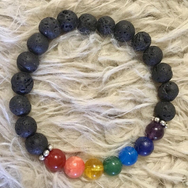 Lava Stone Chakra Bracelet, Chakra Bracelet Set, Chakra Jewelry, Yoga ...