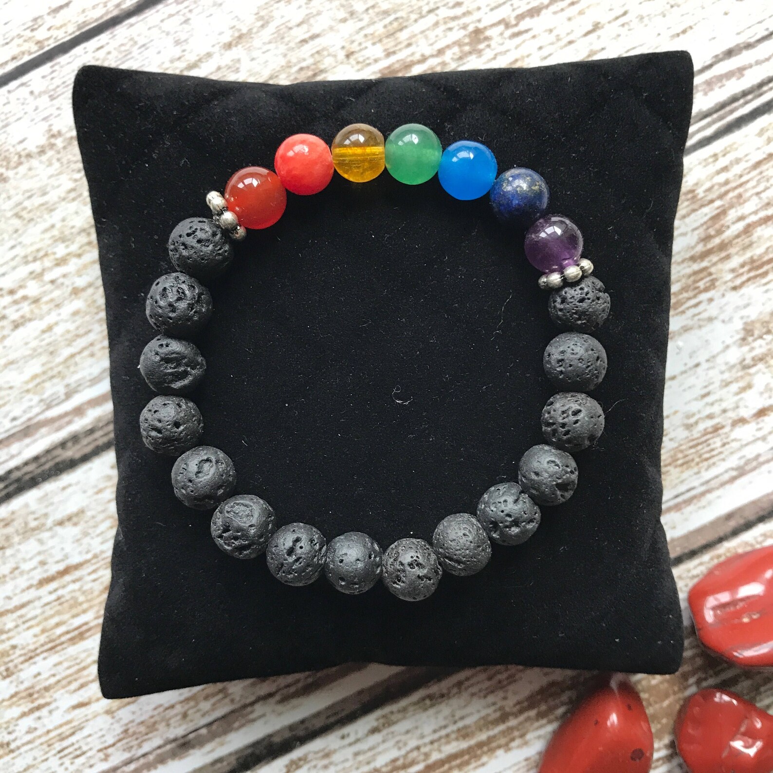 Lava Stone Chakra Bracelet, Chakra Bracelet Set, Chakra Jewelry, Yoga ...