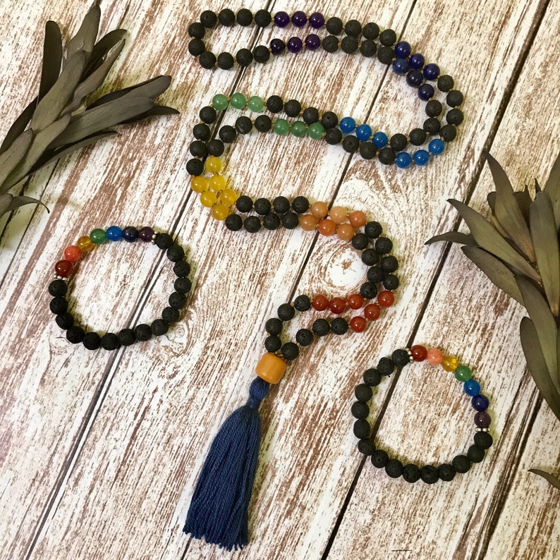 Lava Stone Chakra Bracelet, Chakra Bracelet Set, Chakra Jewelry, Yoga ...