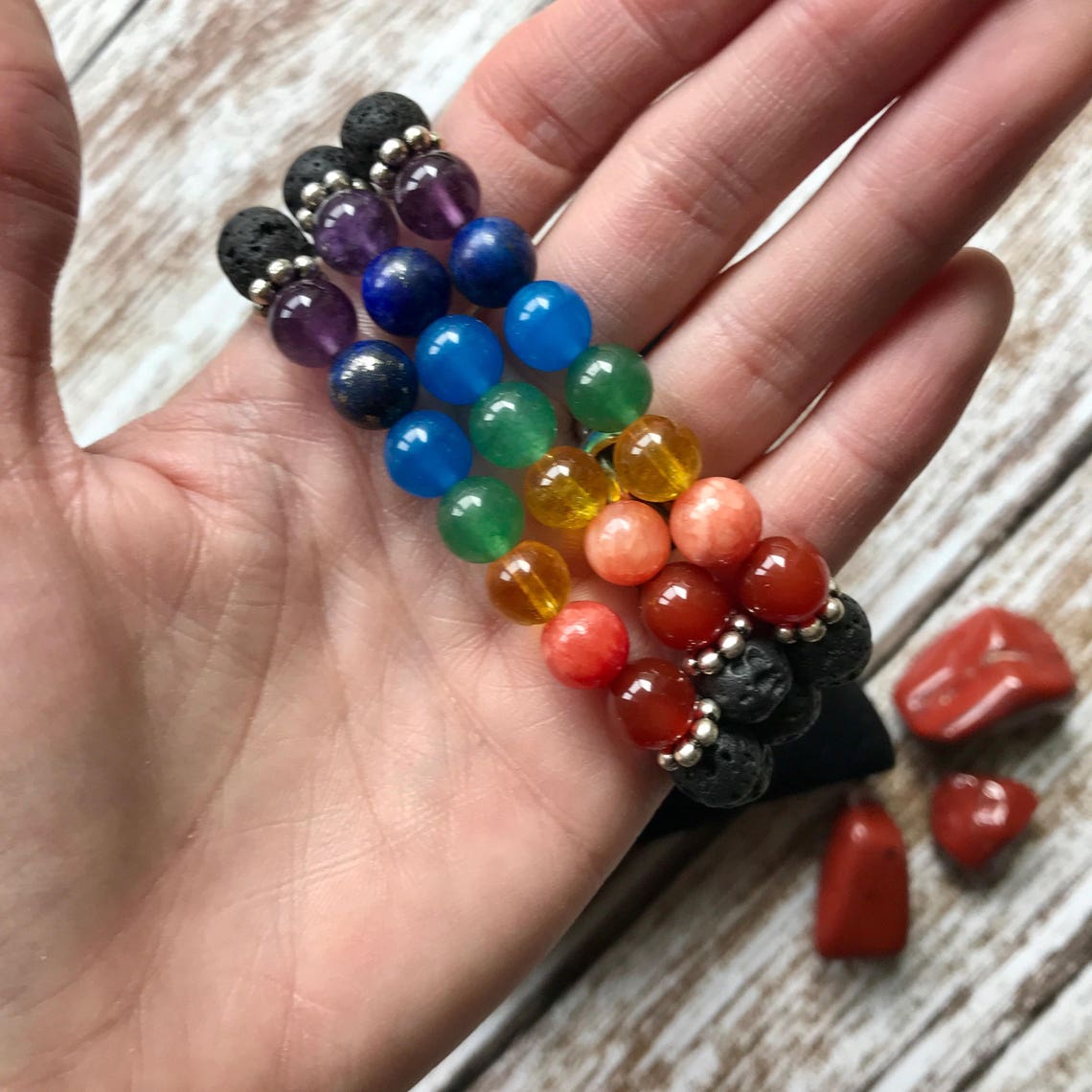 Lava Stone Chakra Bracelet, Chakra Bracelet Set, Chakra Jewelry, Yoga ...