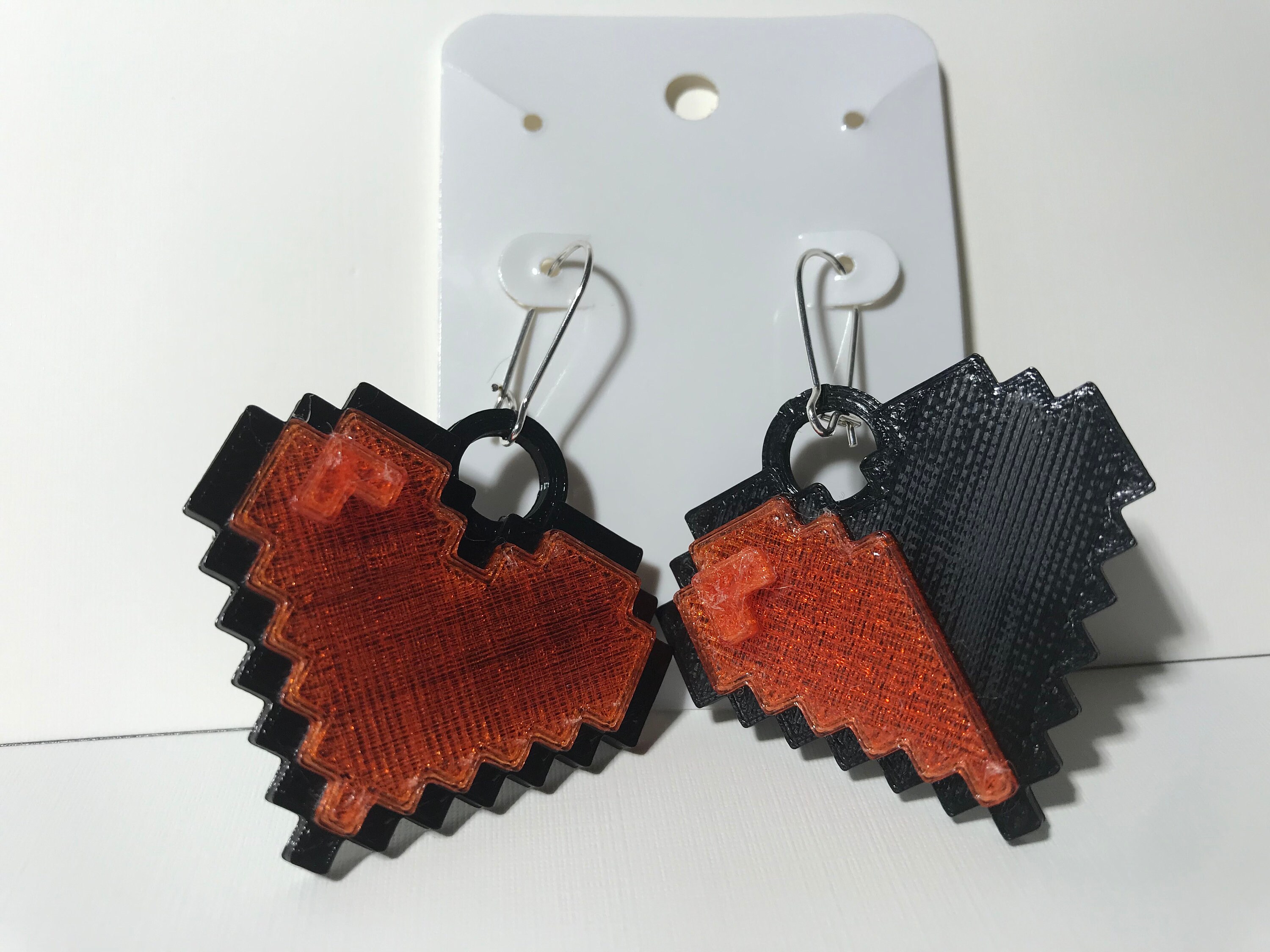 8bit Pixel Heart 3D Print Earrings Full and Half Health - Etsy