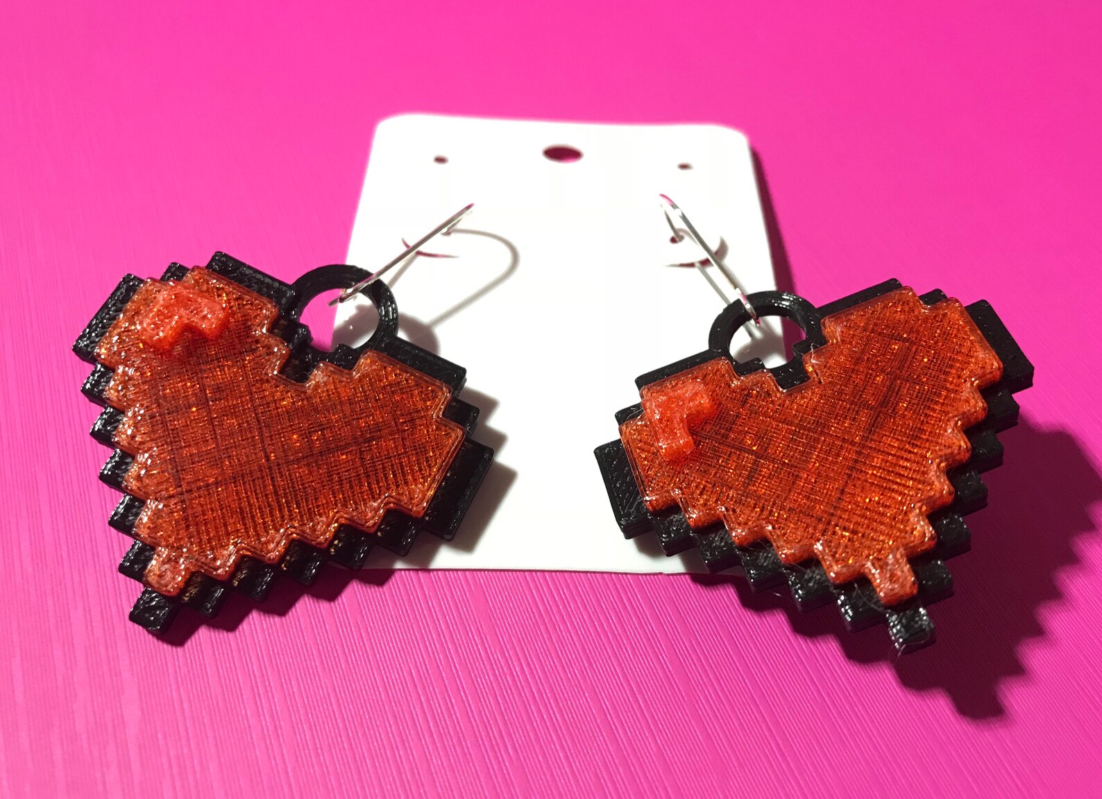 8bit Pixel Heart 3D Print Earrings Full and Half Health - Etsy