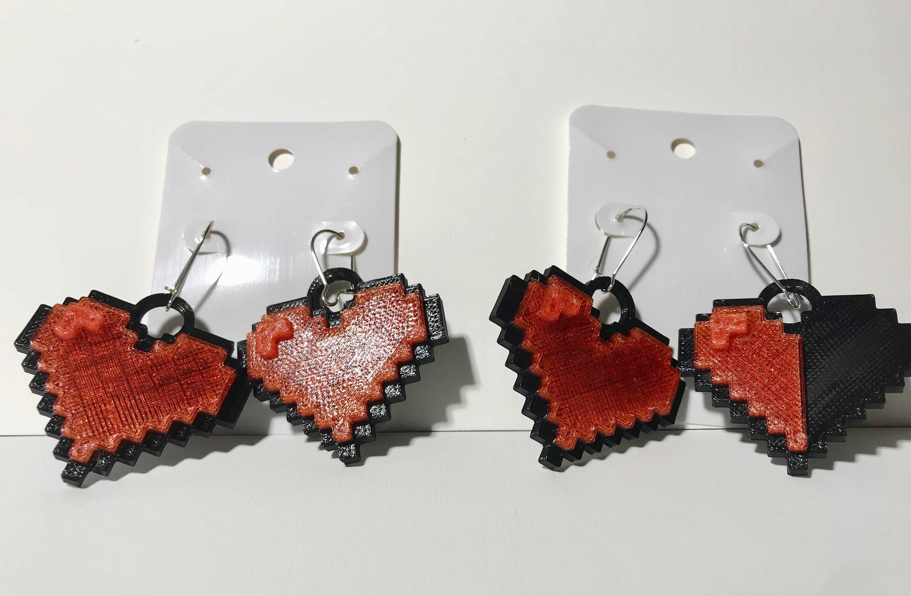 8bit Pixel Heart 3D Print Earrings Full and Half Health - Etsy