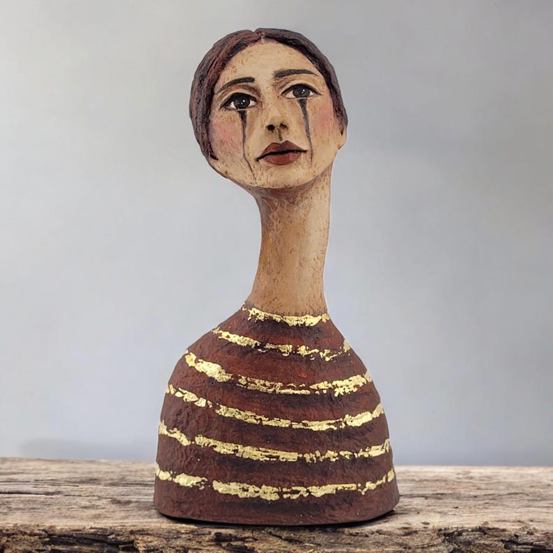 Handmade Figurative Bust with Elongated Neck – Emotional OOAK Sculpture ...
