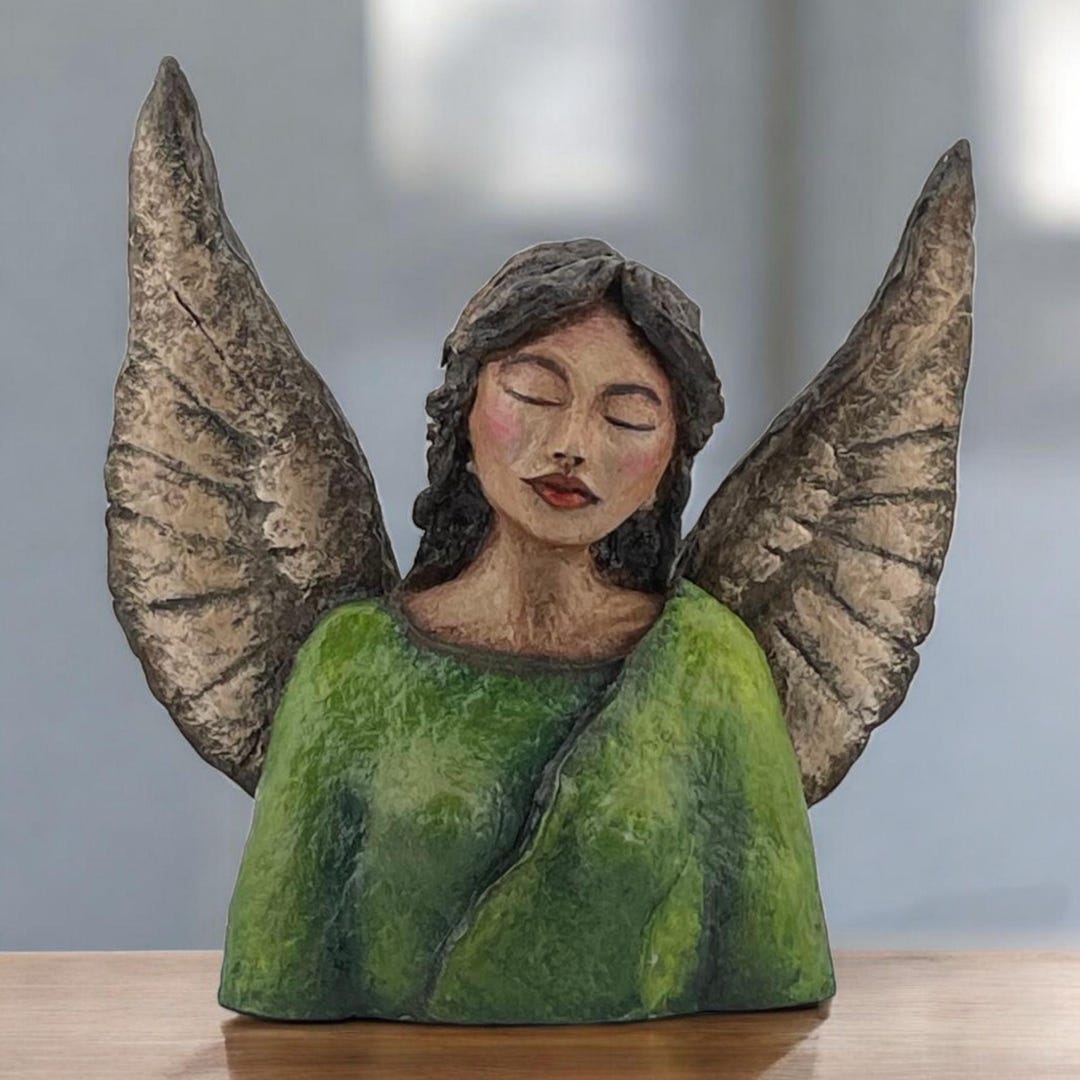 Anjo de Papel Machê | Estatueta Artística | Decoração Artesanal para um ...