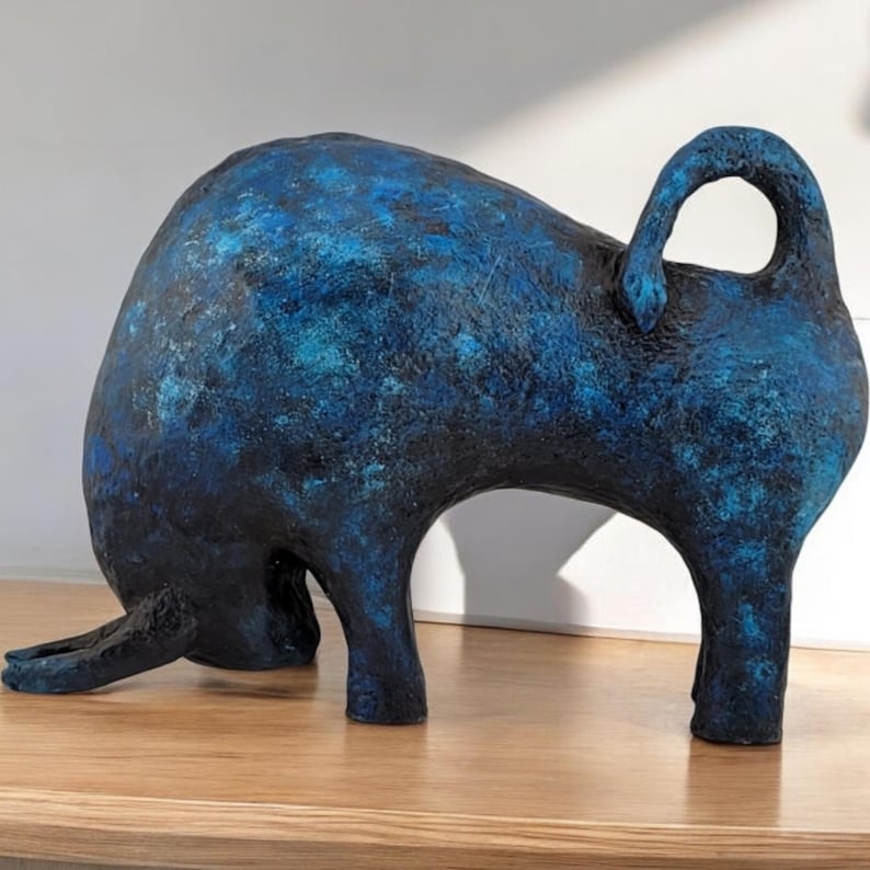 Paper Mache Bull Sculpture | Decorative Figure for Home | Gift for Him ...