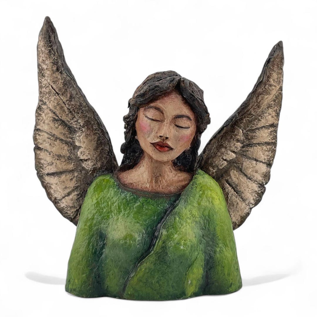 Emerald Green Angel Sculpture | OOAK Guardian Angel | Spiritual Art - Etsy