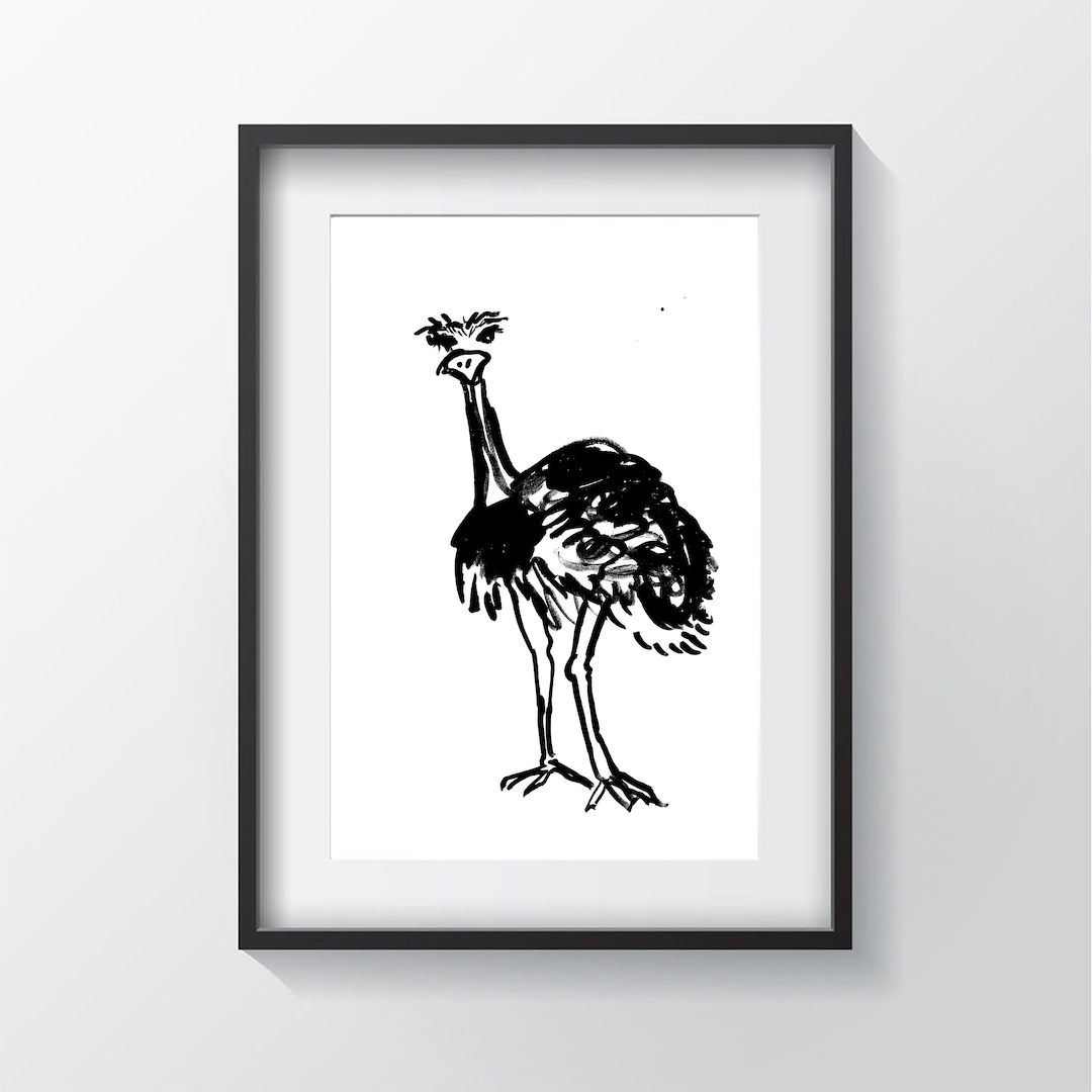 Oliver the Ostrich (giclee Print) Minimalist Art, Contemporary Wall Art ...
