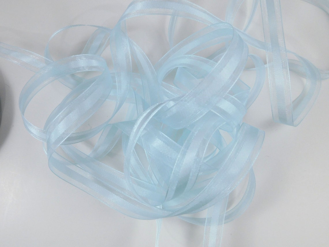 Light Blue Sheer Ribbon With Solid Satin Center Stripe 5 Yards | Etsy