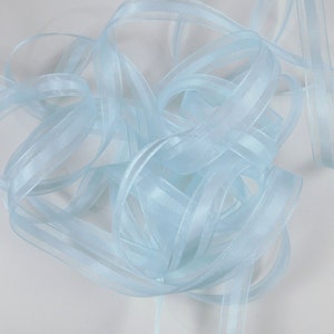 Light Blue Sheer Ribbon With Solid Satin Center Stripe 5 Yards Organza ...